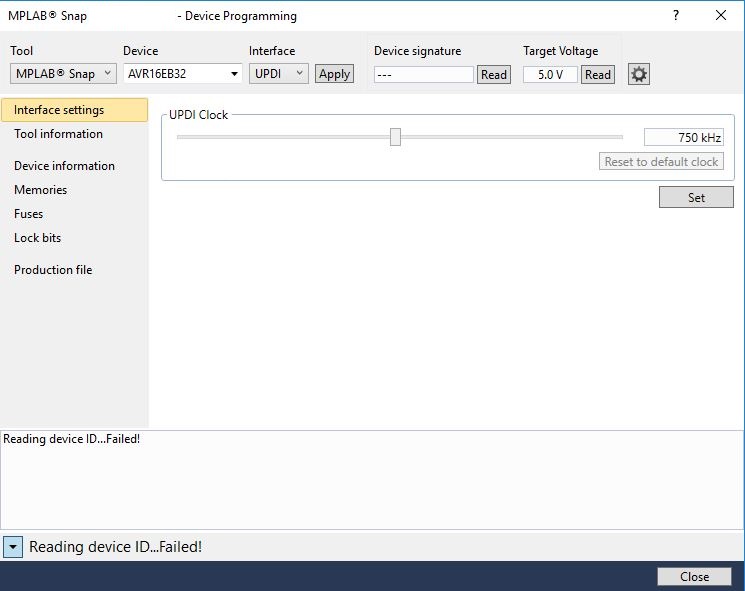 Programming AVR16EB32 failed